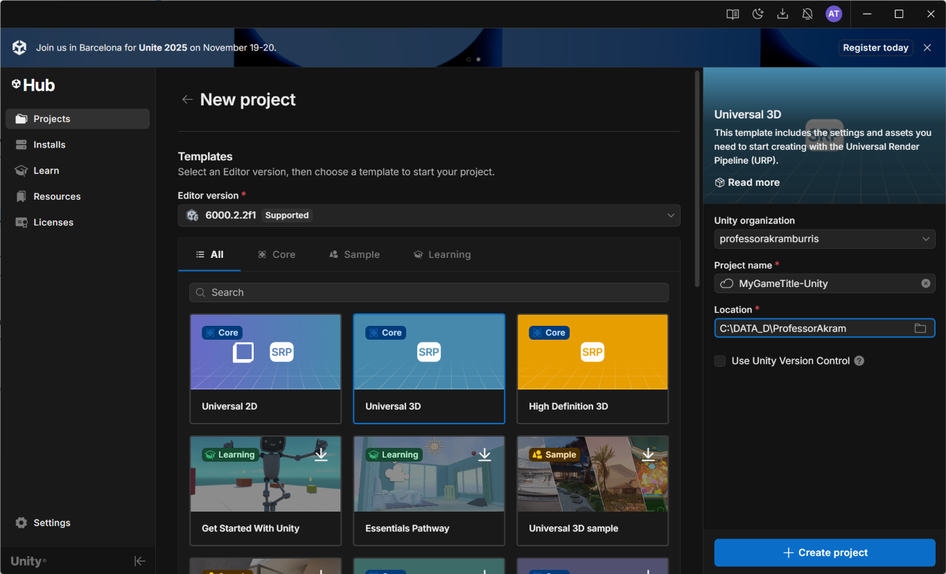 Level One: How to Start a New Game Project in Unity - Get Creative Today